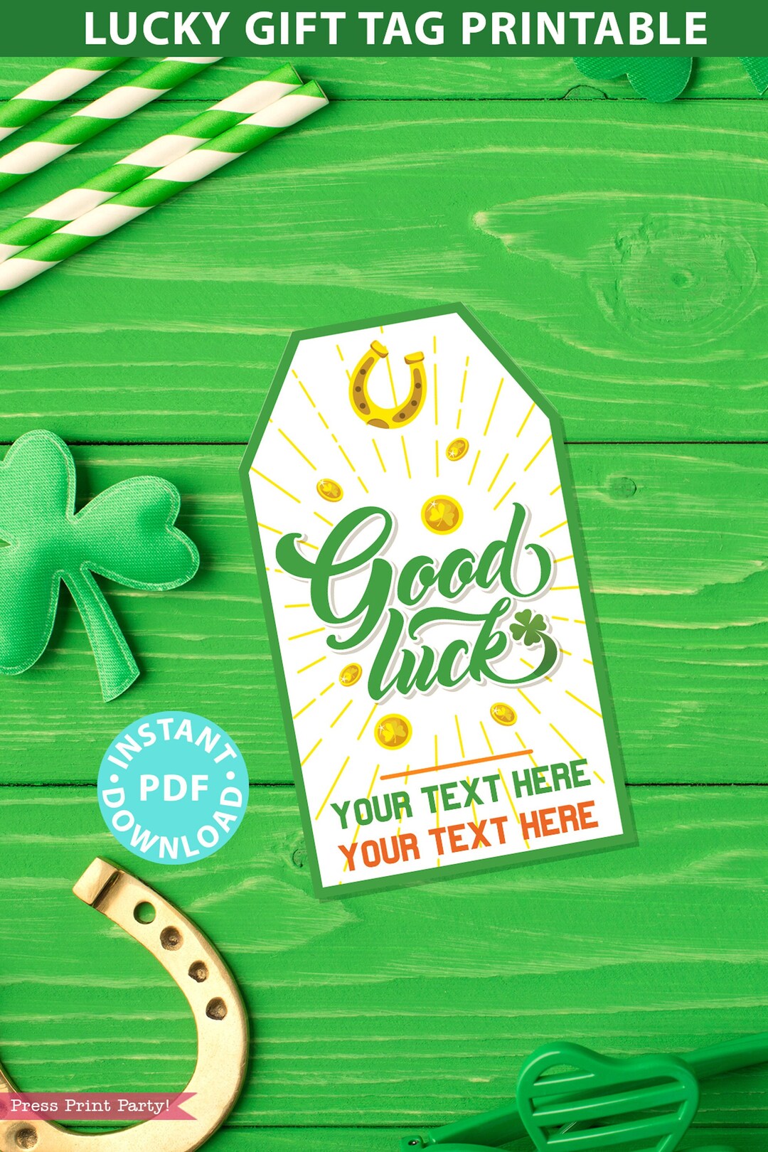 Good Luck Tag Printable, St. Patrick's Day Good Luck Card, 2 Lines of ...