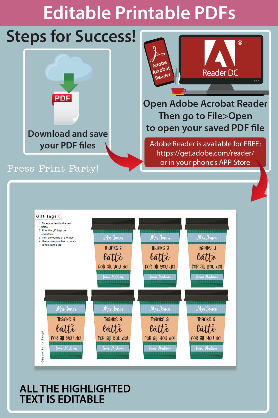 EDITABLE Teacher Appreciation Gift Tags Printable Thank You - Etsy