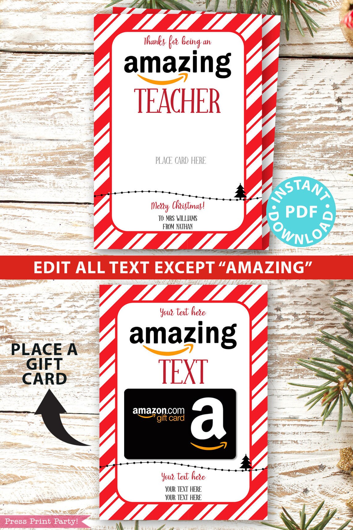 EDITABLE Amazon Gift Card Holder Christmas Printable Template | Etsy