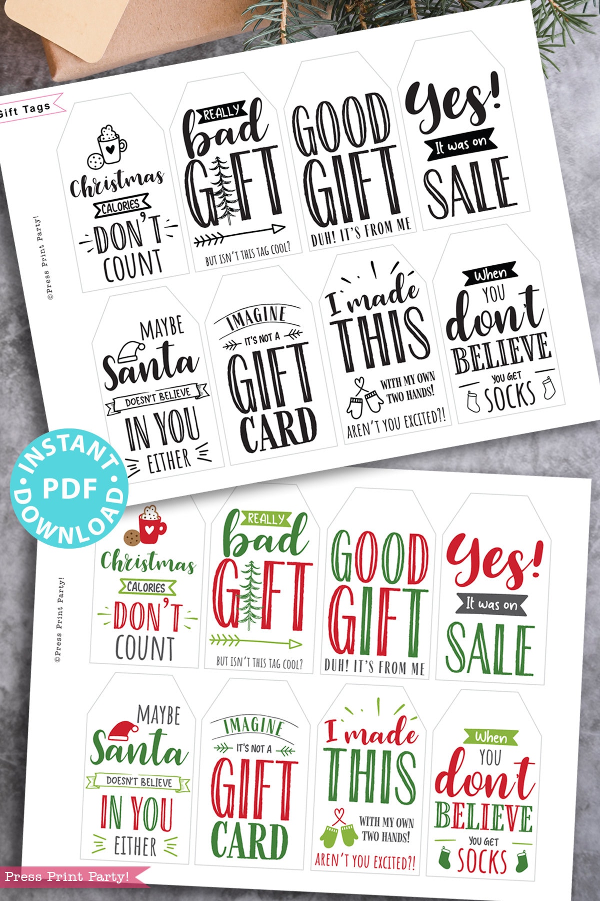 80 Humorous Holiday Gift Tags Printable Funny Christmas Gift Tag White ...