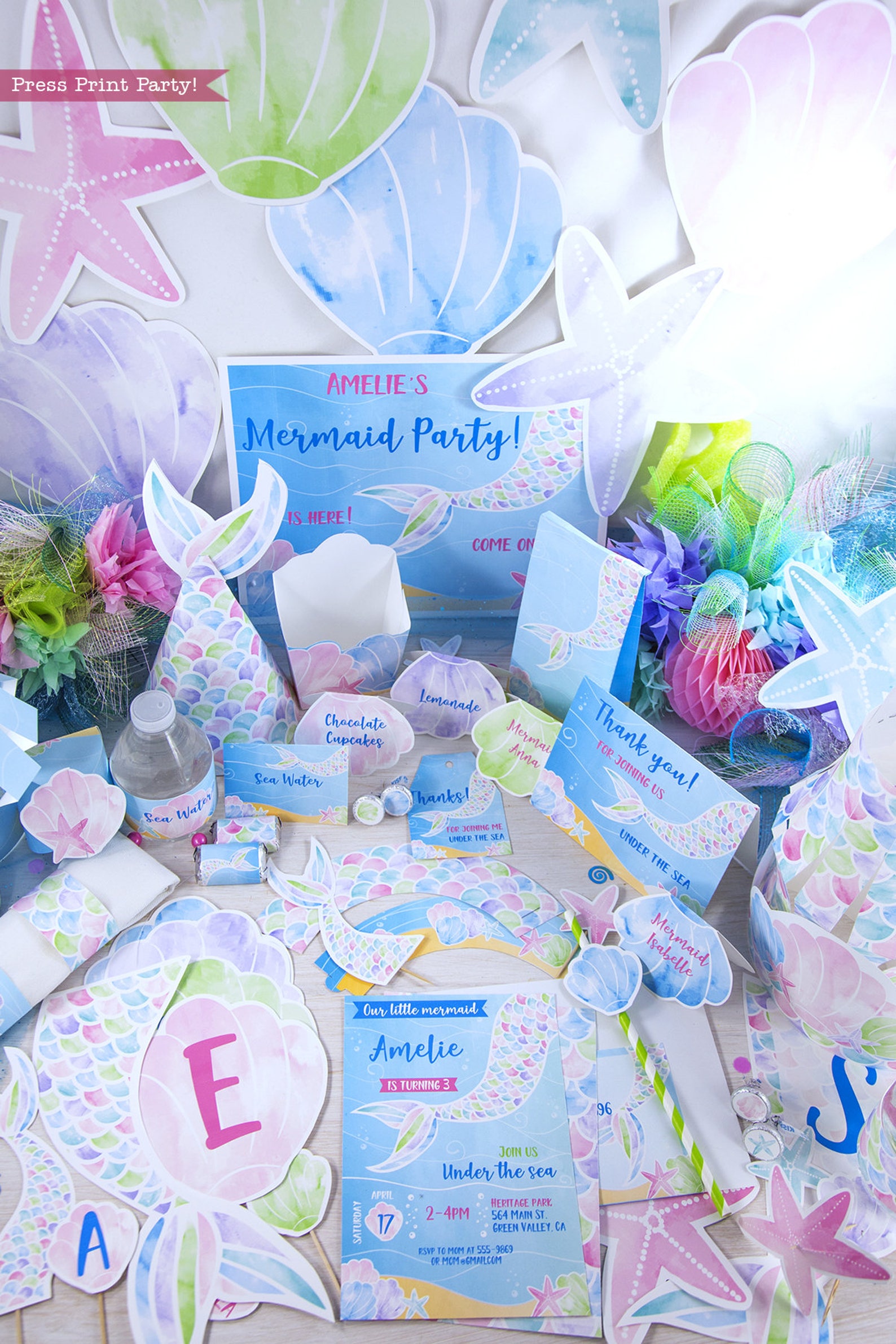 Mermaid Party Decorations Printables Mermaid Party Supplies | Etsy