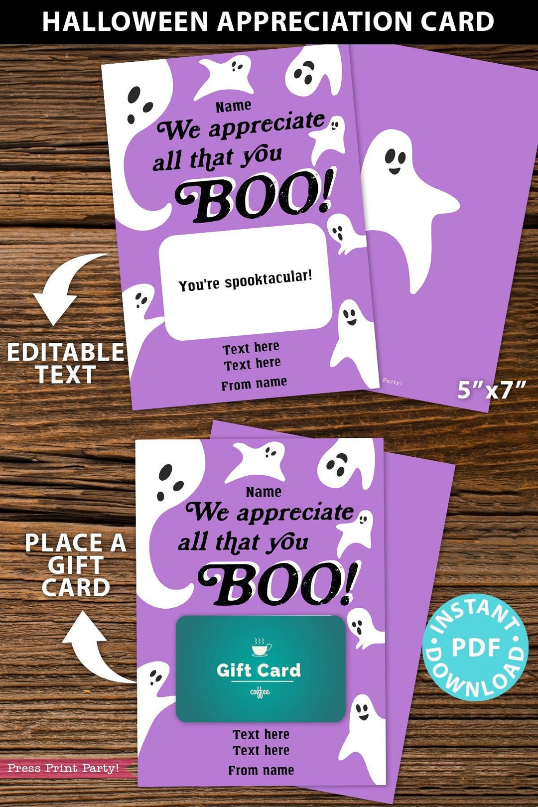 EDITABLE Halloween Gift Card Holder, Teacher Gift Printable Template ...