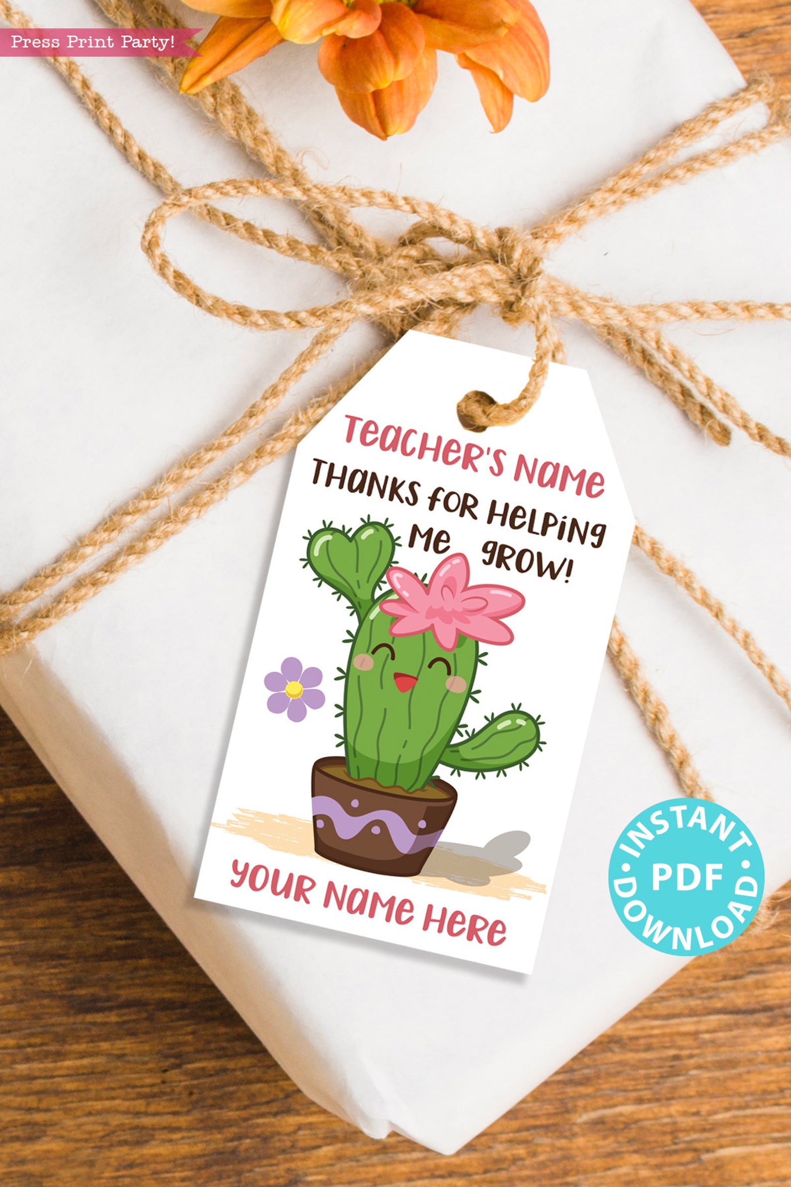 EDITABLE Teacher Appreciation Gift Tags Printable Cactus Pun - Etsy