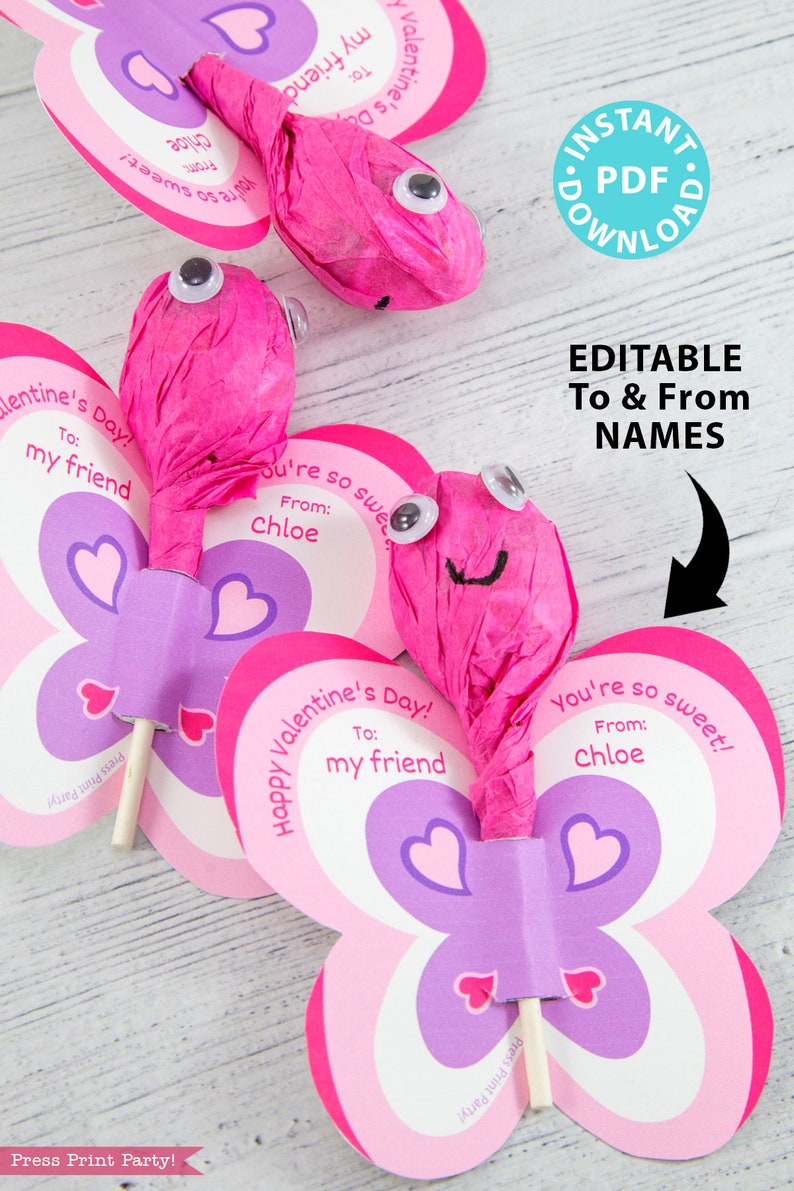 Butterfly Lollipop Kids Valentine Card Printable Holder Gift - Etsy