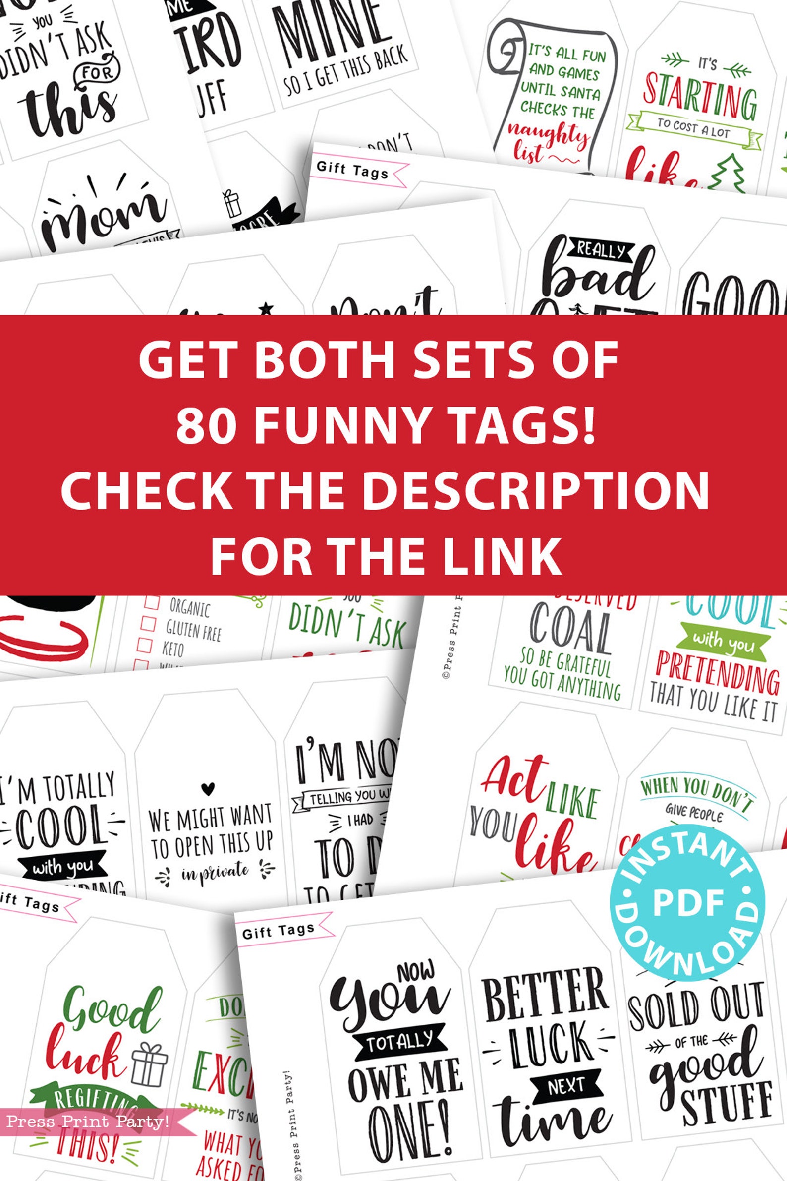 80 Humorous Holiday Gift Tags Printable Funny Christmas Gift Tag White ...