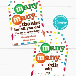 M&ms Thank You Gift Tag Printable Teacher Appreciation Week Nurse ...