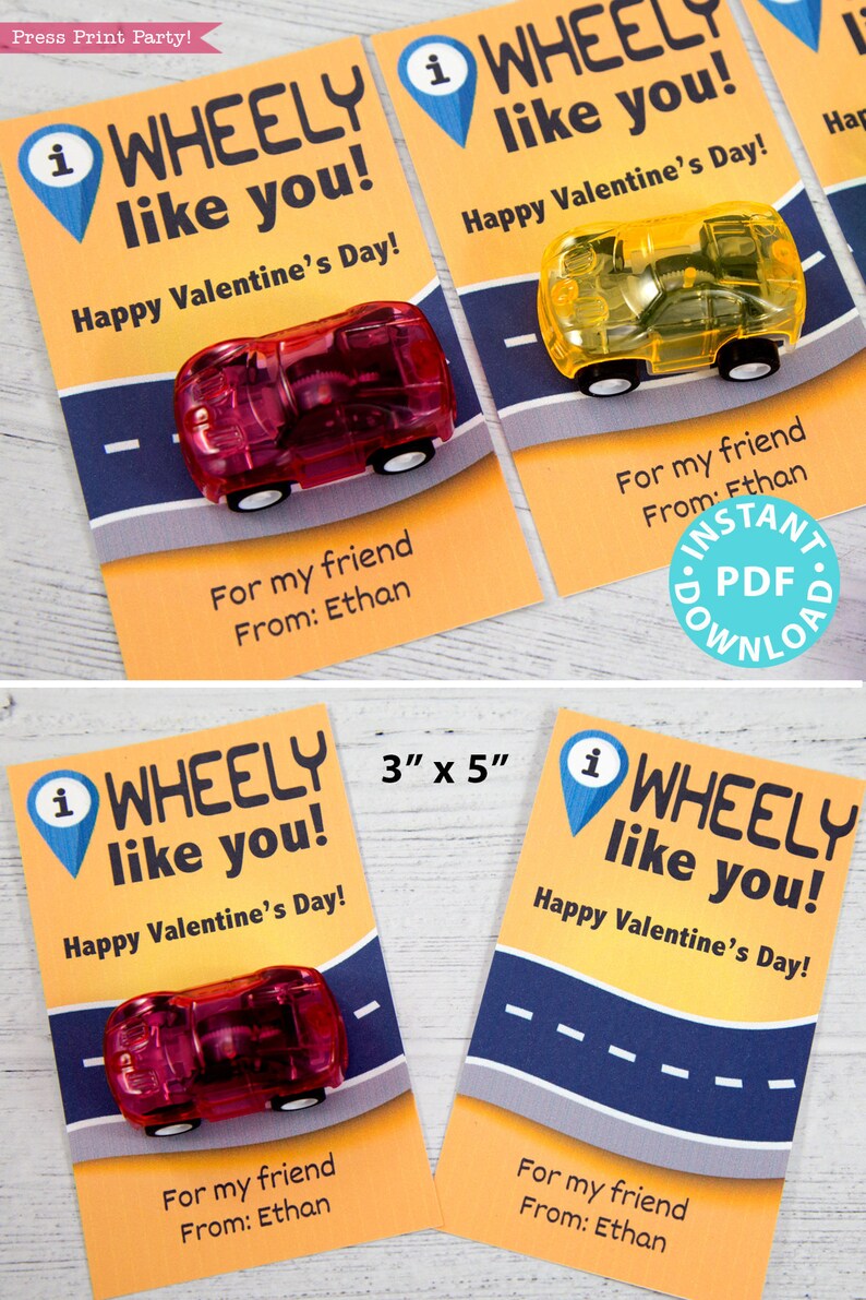 Toy Car Valentine, I Wheely/wheelie Like You Kids Valentine Card ...