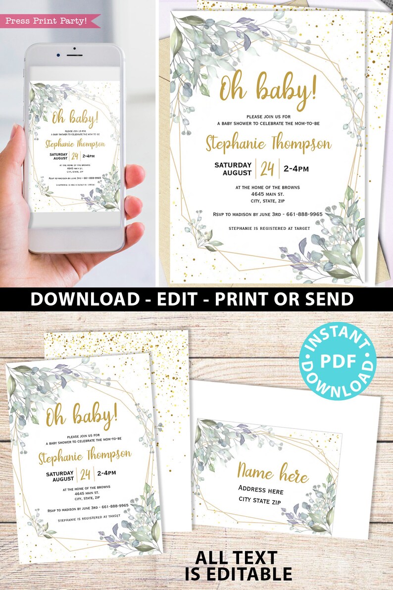 Baby Shower Printable Decoration Kit, Girl Baby Shower Template Bundle ...