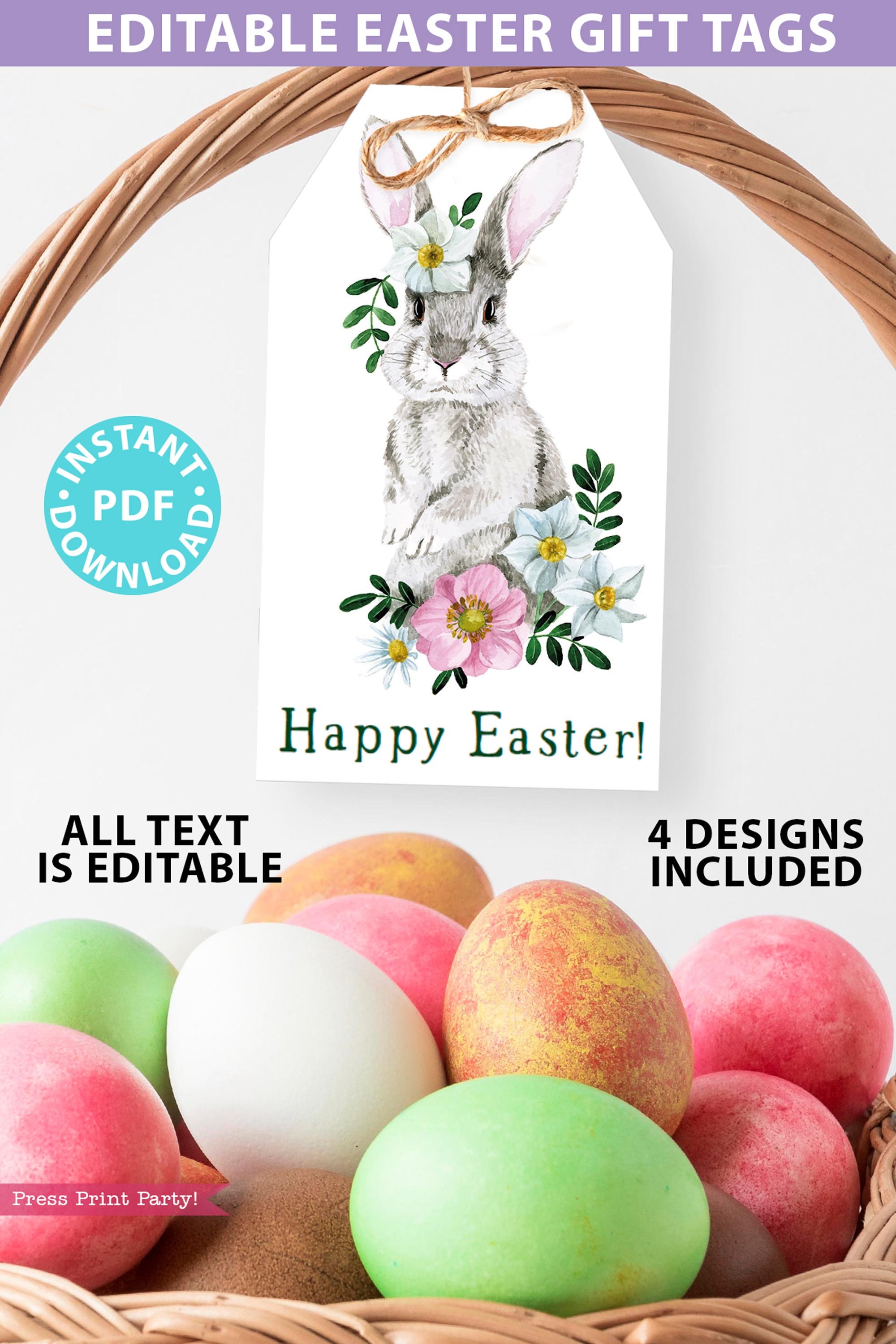 EDITABLE Easter Gift Tags Printable, Easter Basket Tag, Happy Easter ...