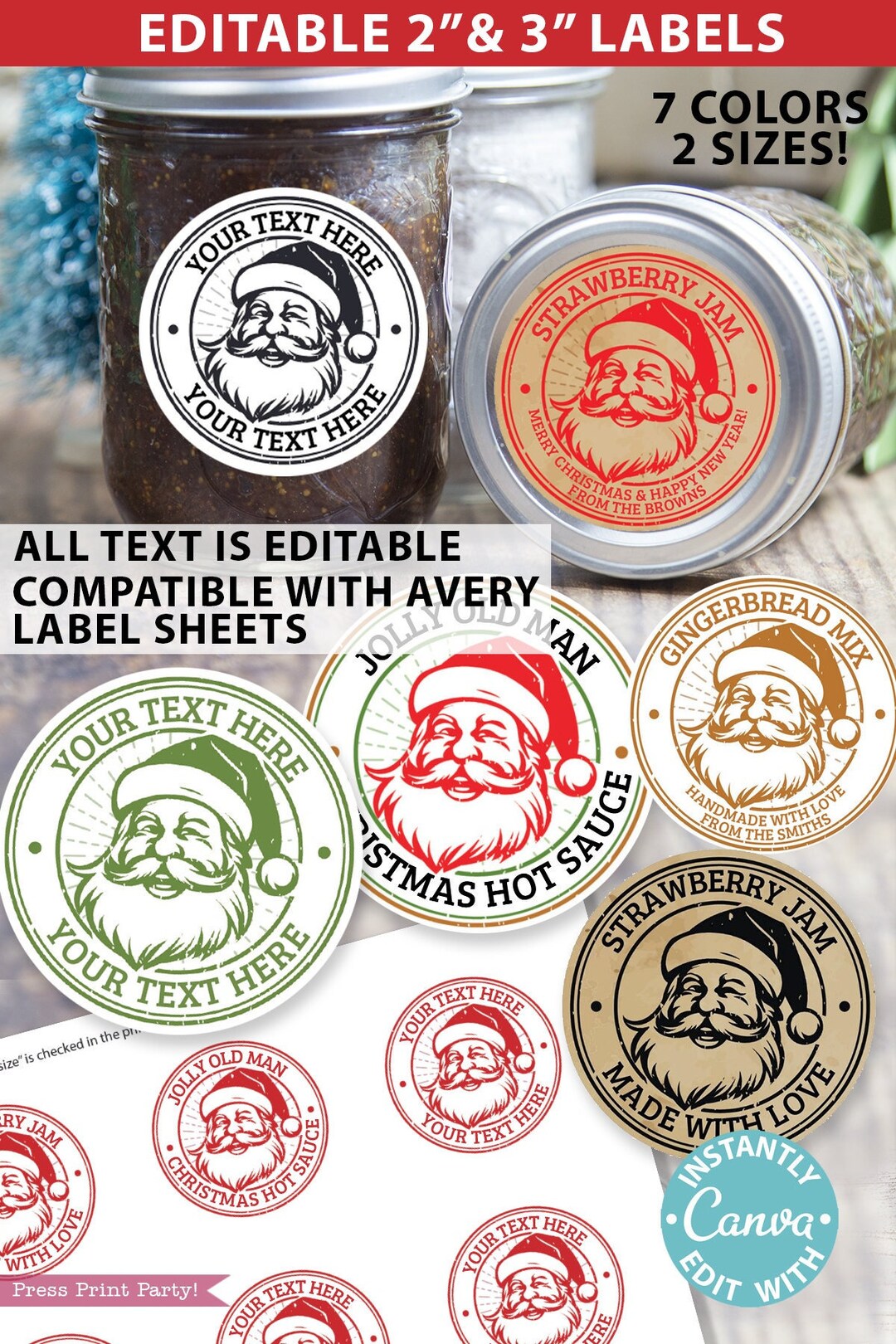 Christmas Stickers Printable Canning Labels Christmas Jam Round Sticker ...