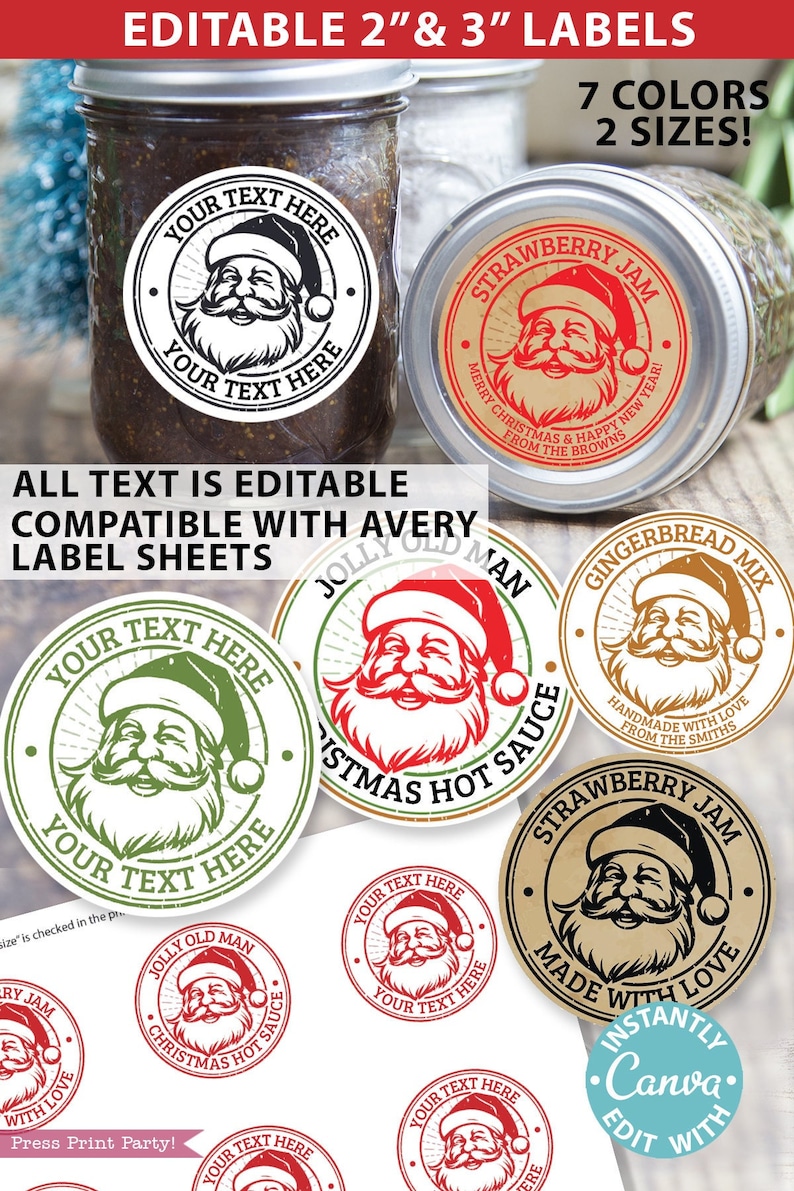Christmas Stickers Printable Canning Labels Christmas Jam Round Sticker ...