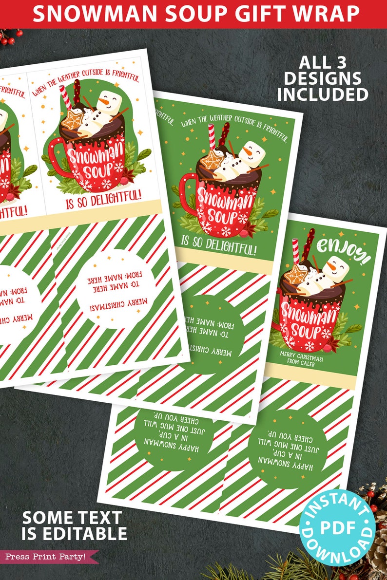 Snowman Soup Labels Printable Small Holiday Gift for Kids Stocking ...