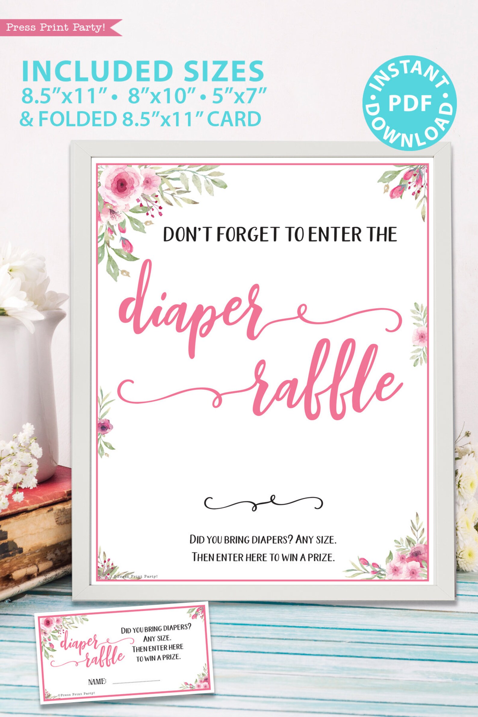 Diaper Raffle Tickets and Sign Printable, Baby Shower Game Template ...