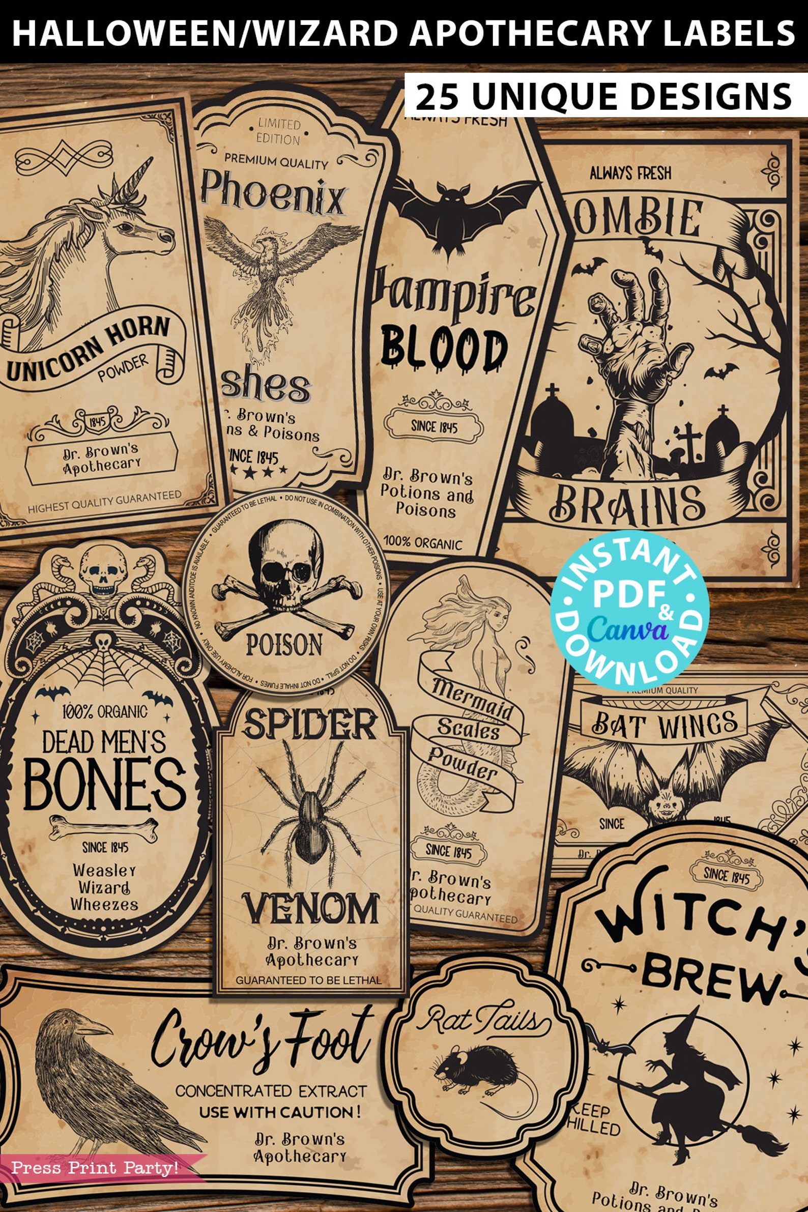 Apothecary Labels Printables, Halloween Potion Bottle Labels Stickers ...