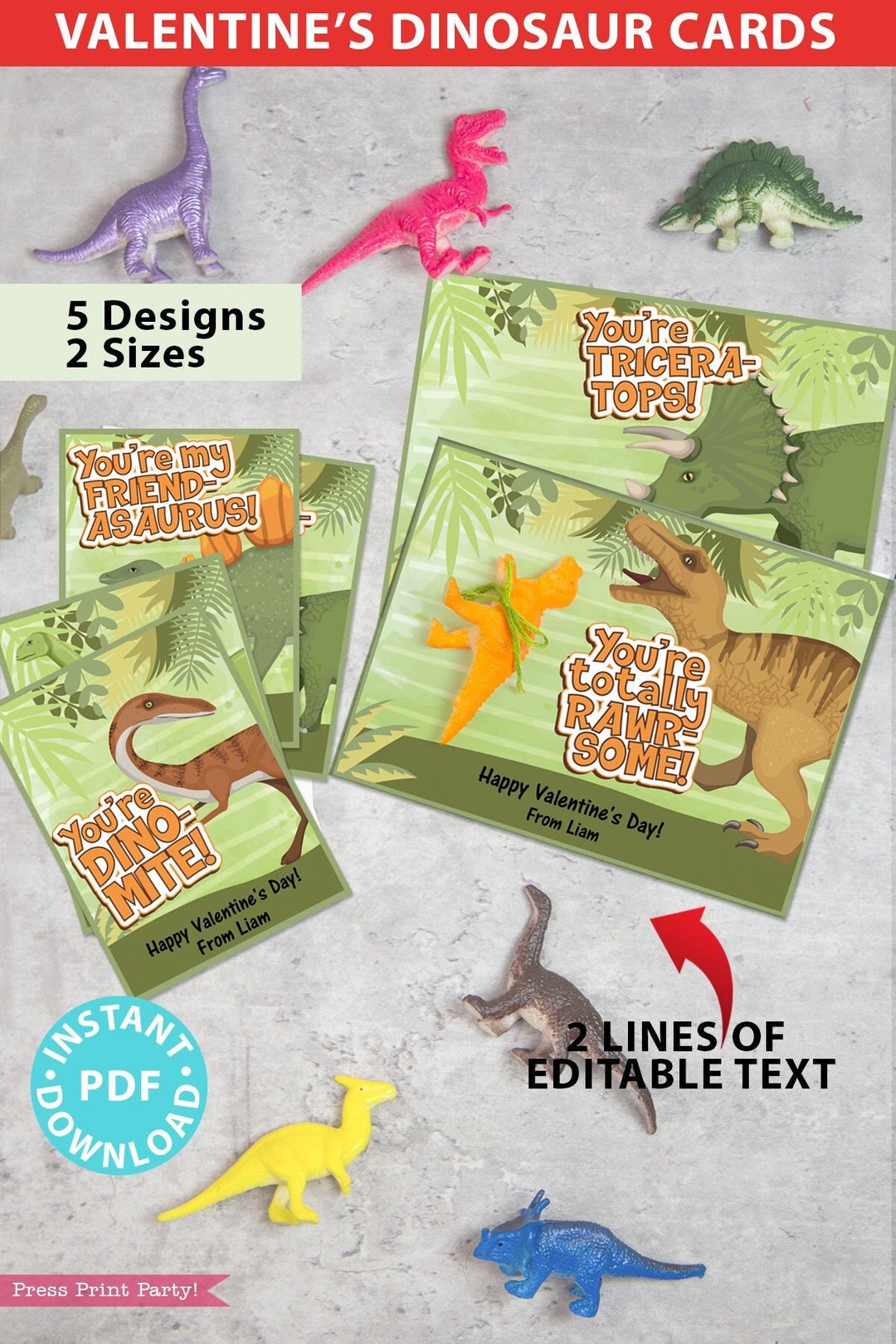 Dinosaur Valentine Cards Printable, Kids Valentines Cards, Classroom ...