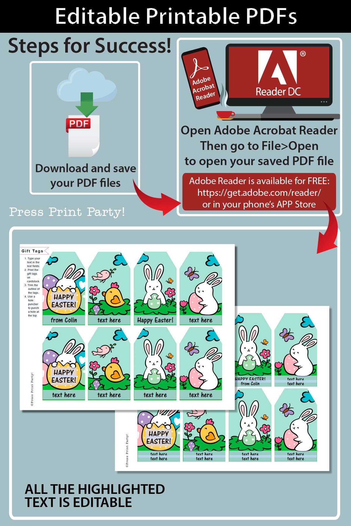 EDITABLE Easter Gift Tags Printable for Kids, Easter Basket Tag, Happy ...