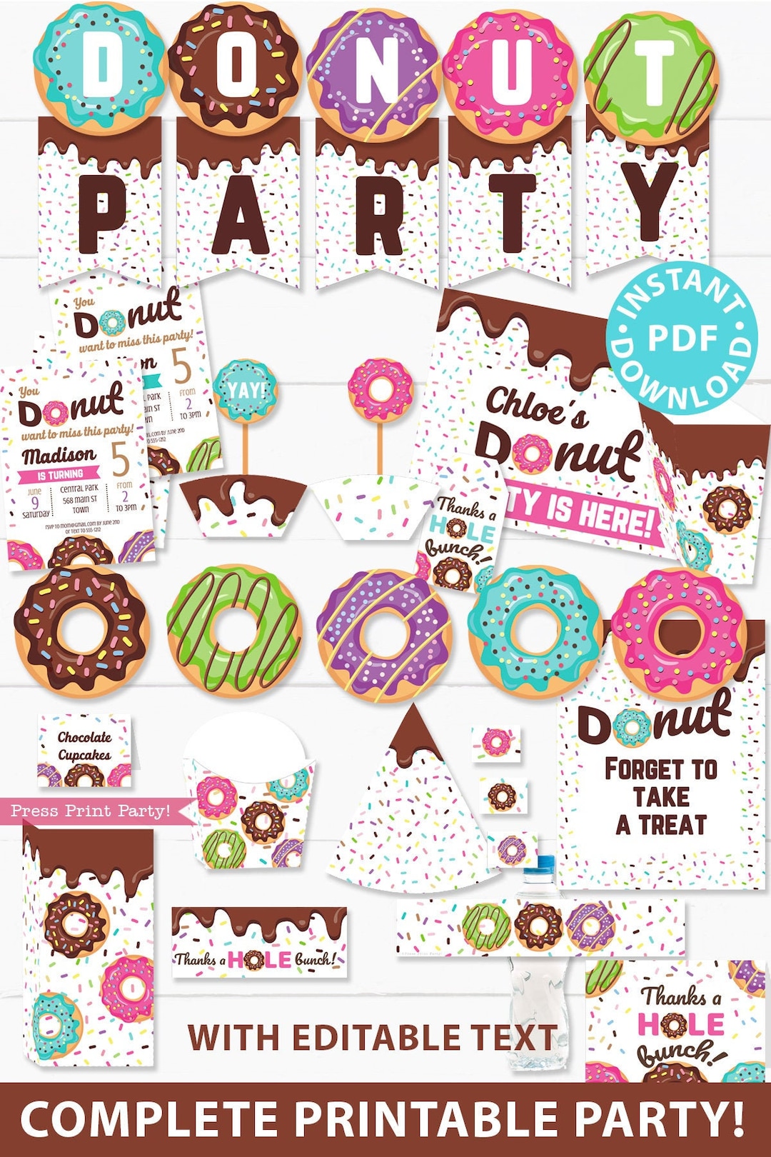Donut Party Printable Bundle, Donut Birthday Party Girl or Boy, Donut ...