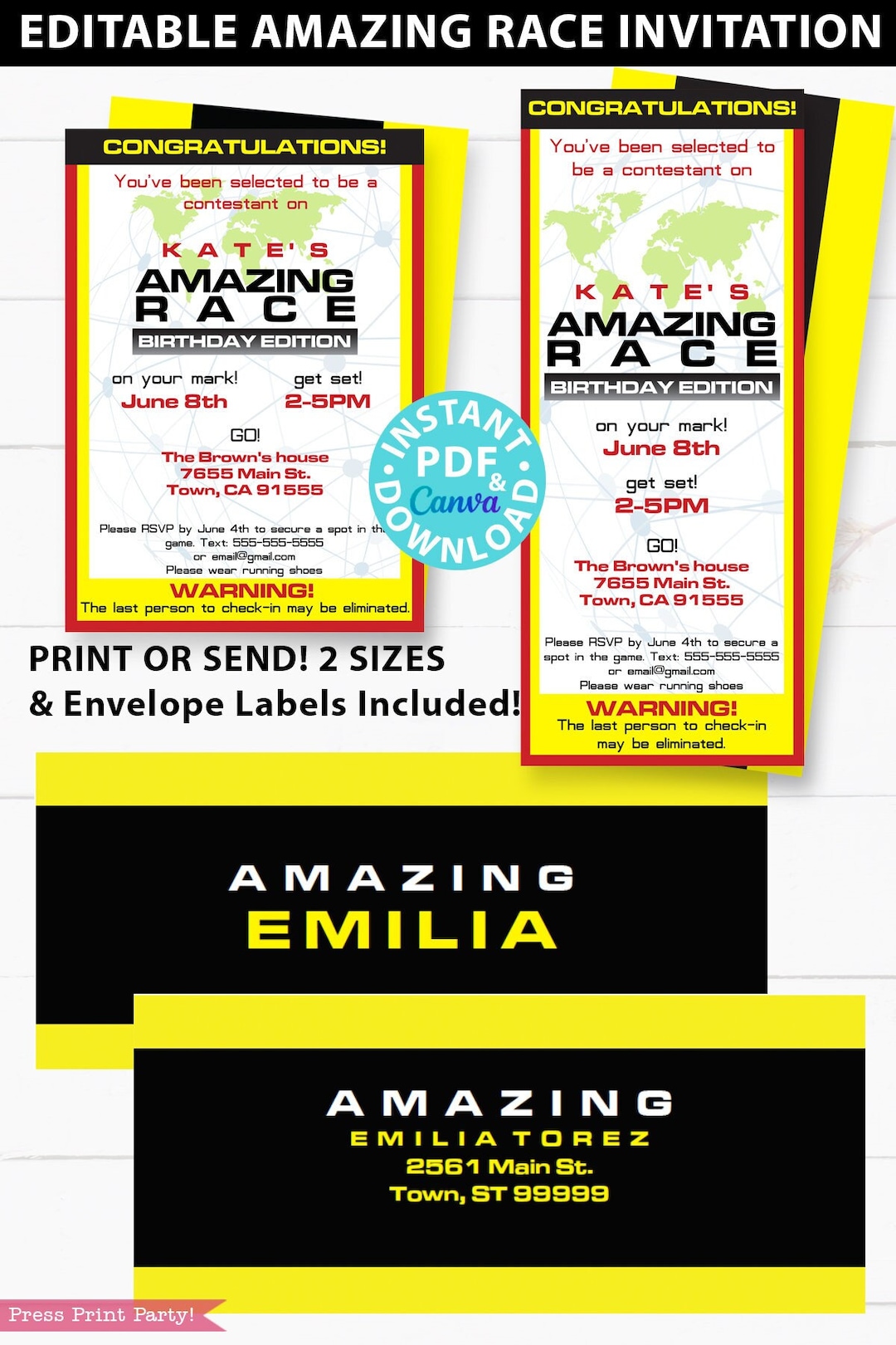 The Amazing Race Party Invitation Printable, Editable, Route Marker ...