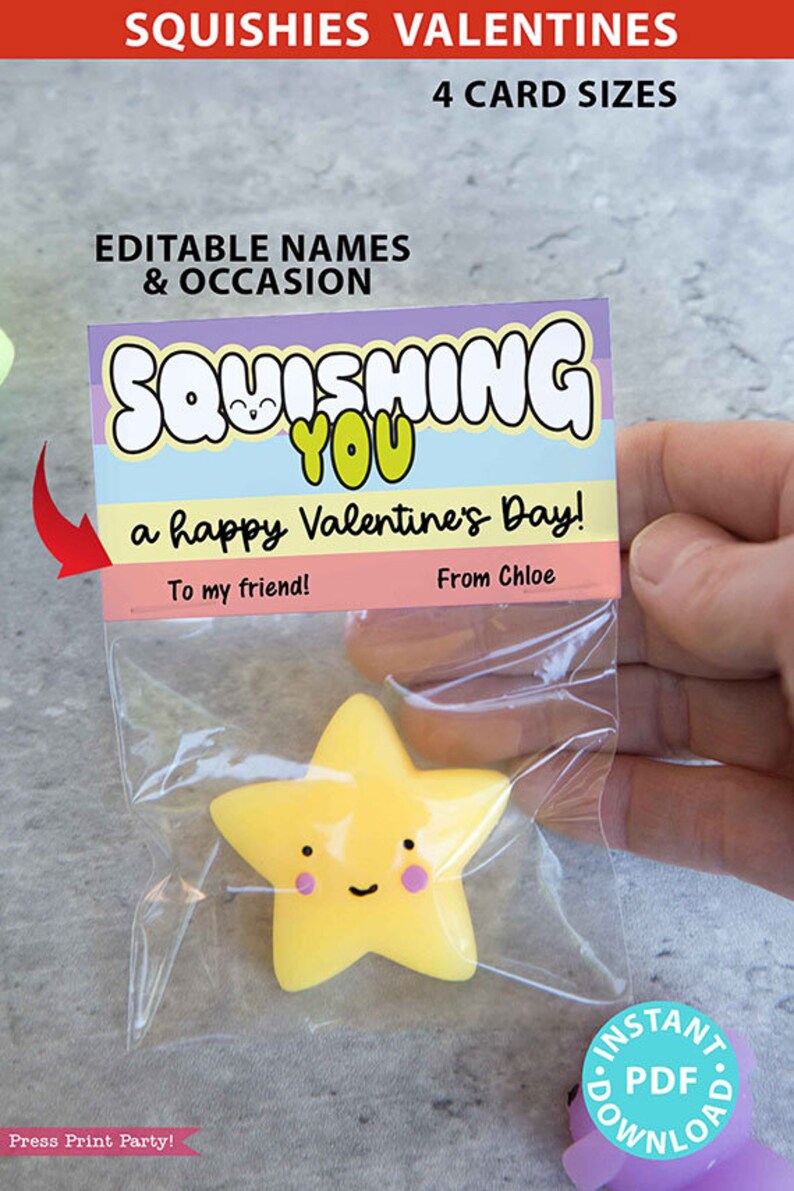Squishy Valentine Cards and Bag Toppers Printable, Kids Valentines ...