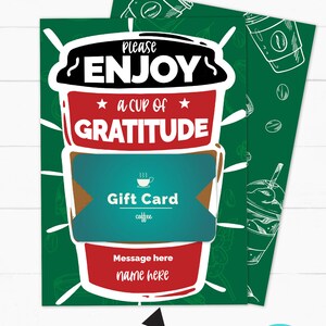 Employee Appreciation Coffee Gift Card Holder Printable Template, 5x7 ...