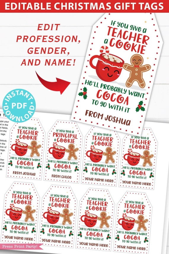 EDITABLE Christmas Teacher Appreciation Gift Tags Printable - Etsy