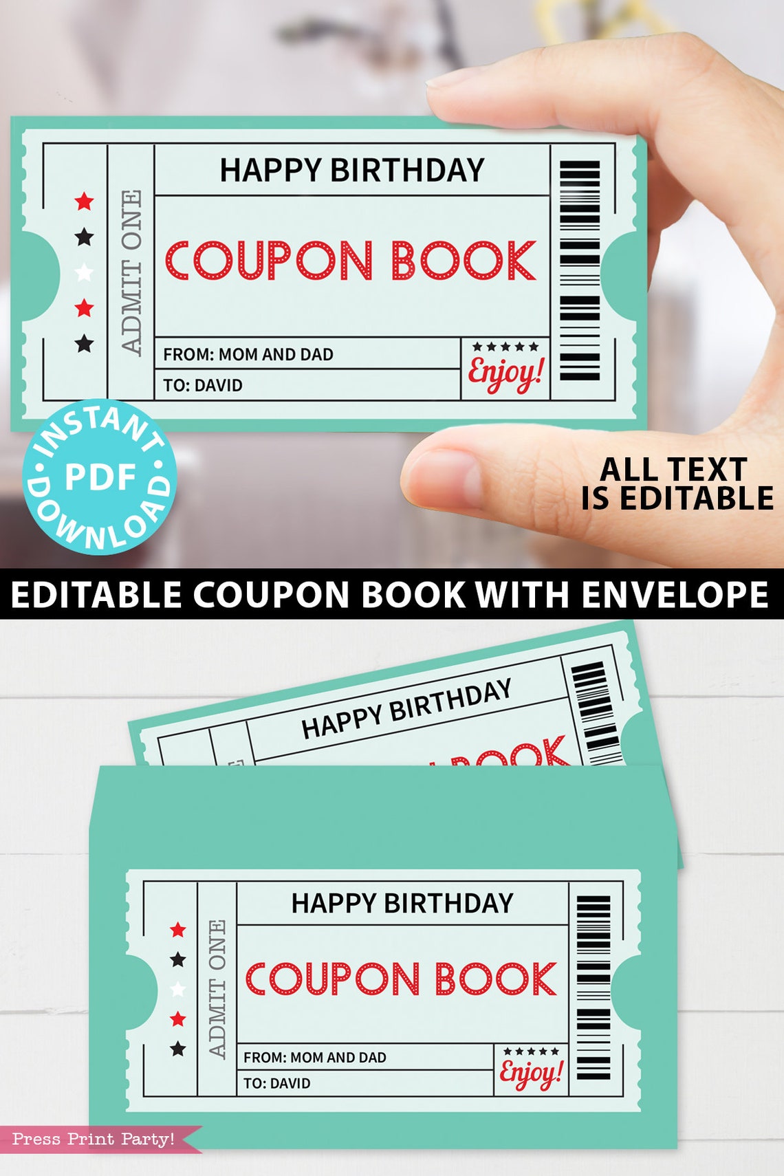 EDITABLE Coupon Book Template Printable Green Tickets Custom - Etsy Canada