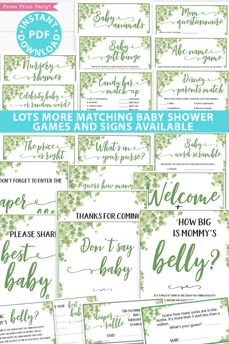 Baby Advice Card Baby Shower Printable Game, Eucalyptus Shower ...