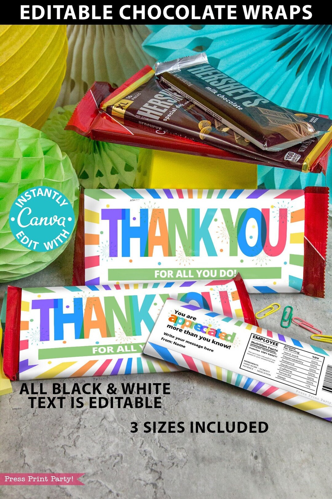 Thank You Chocolate Bar Wrap Printable Teacher Appreciation Week Gift ...