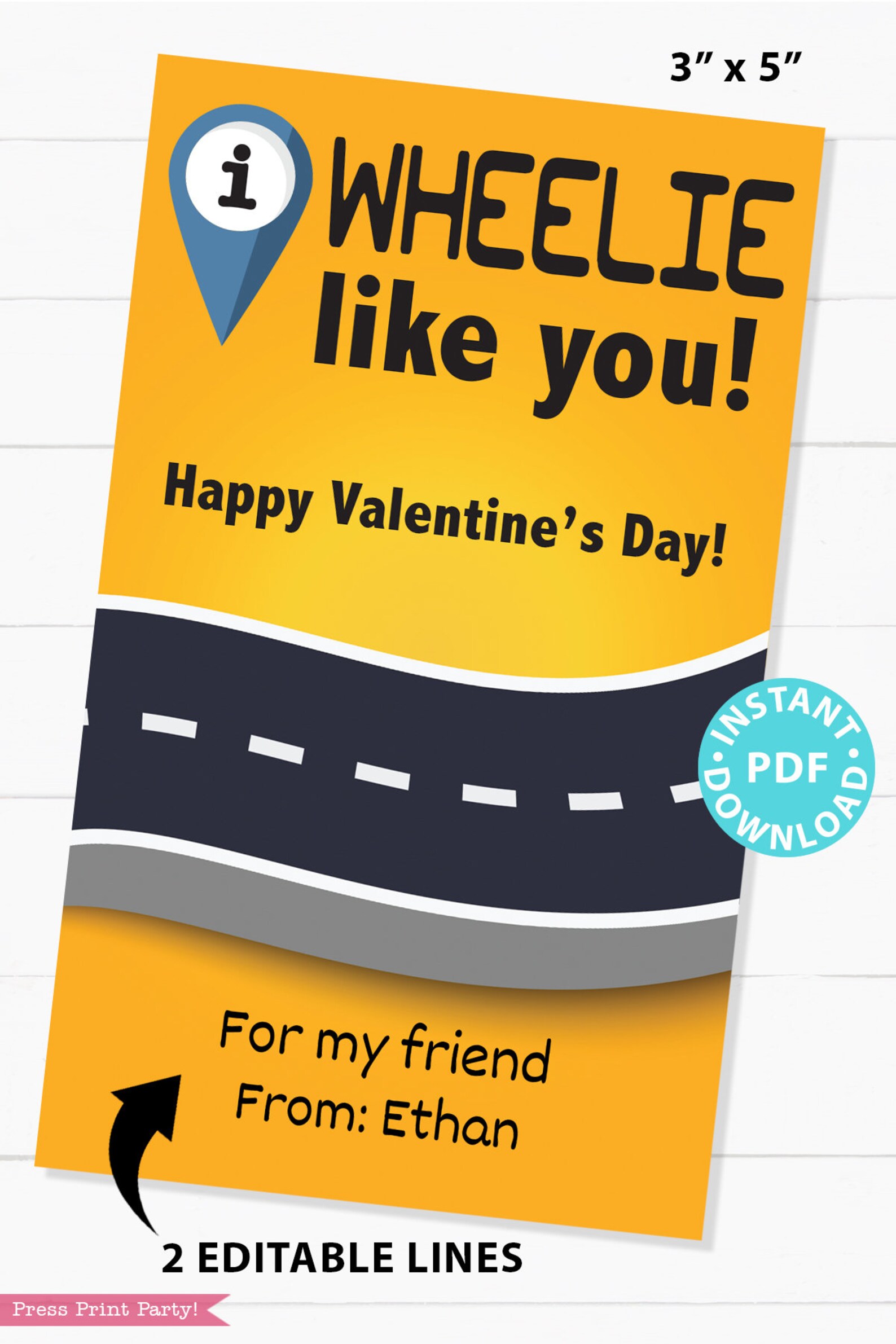 Toy Car Valentine Card Printable, I Wheelie Like You, Kids Valentines ...