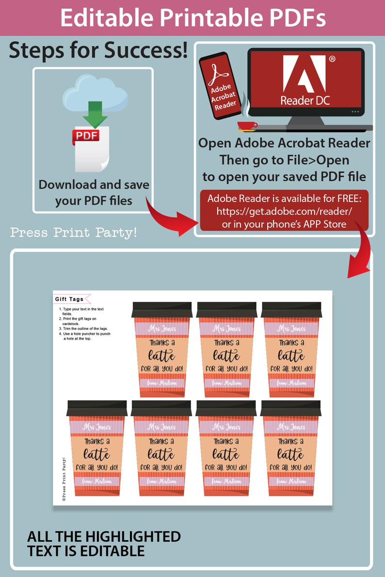 EDITABLE Teacher Appreciation Gift Tags Printable, Thank You Coffee ...