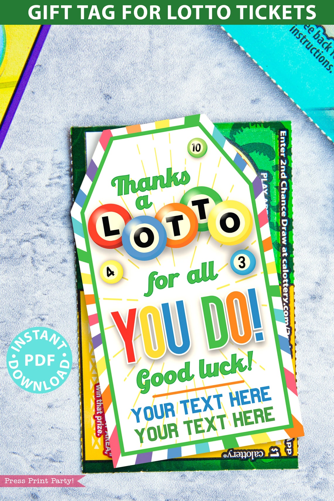 Thanks a Lotto for All You Do Gift Tag Printable, 2 Lines of Editable ...