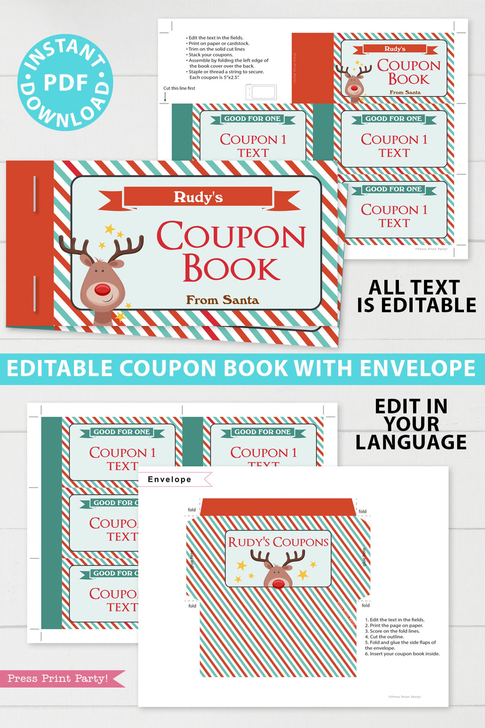 EDITABLE Christmas Coupon Book Printable Template, for Kids Gift Idea ...