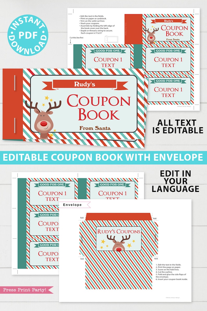 EDITABLE Christmas Coupon Book Printable Template, for Kids Gift Idea ...