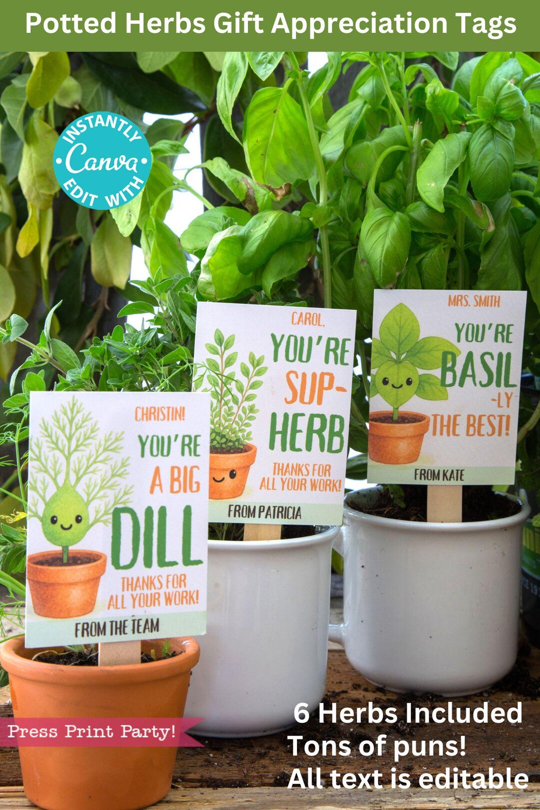 Potted Herb Gift Tags Printable Appreciation Teacher Thank You Note ...