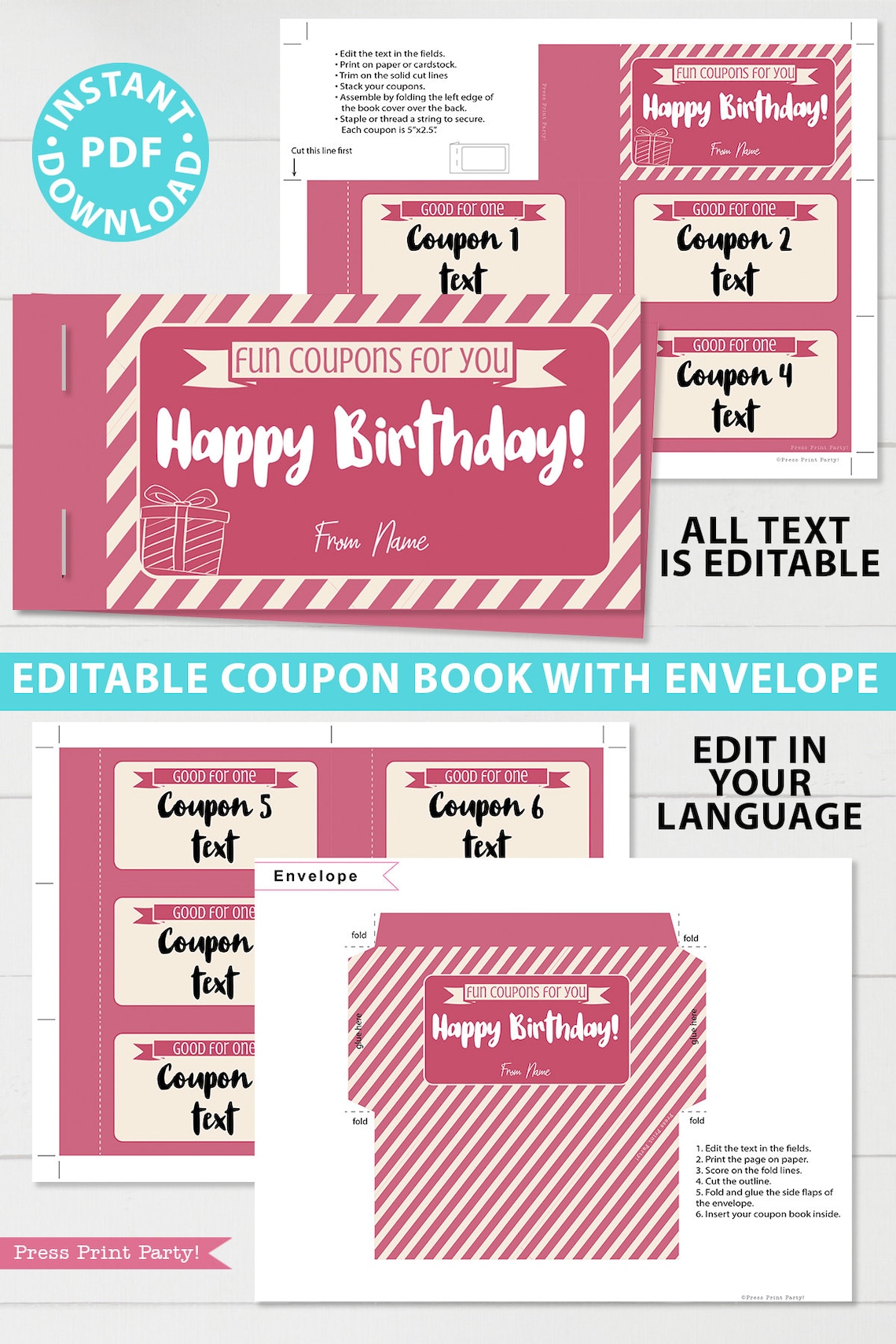 Birthday Coupon Book Template Printable Birthday Gift Idea | Etsy