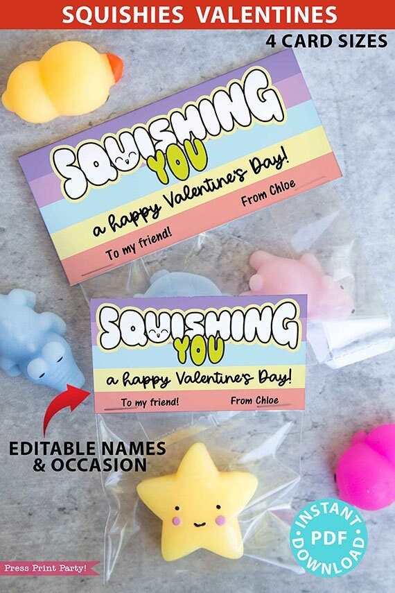 Squishy Valentine Cards and Bag Toppers Printable Kids | Etsy