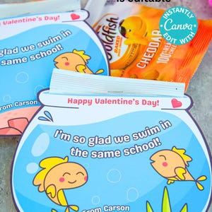 Goldfish Valentine Card Printable Fishy Crackers Personalized Classroom ...