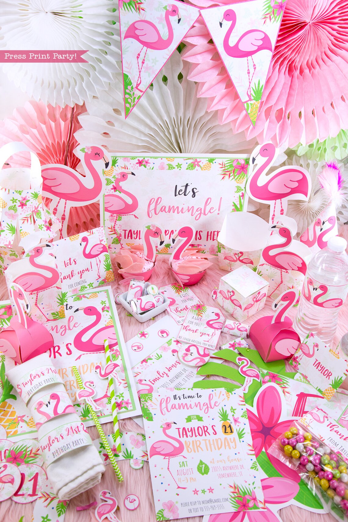 Tropical Flamingo Decorations Printable Birthday Party - Etsy