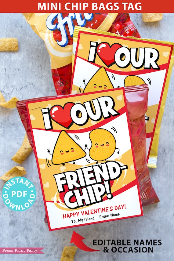Valentine Chip Bag Tag Printable, Kids Valentines Cards for School ...