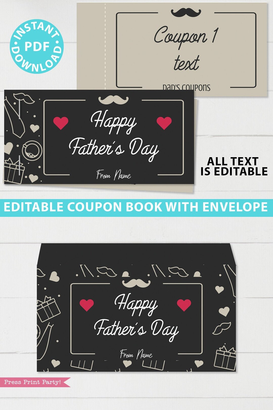 Father's Day Printable Gift Idea, Editable Coupon Book Template, Blank ...