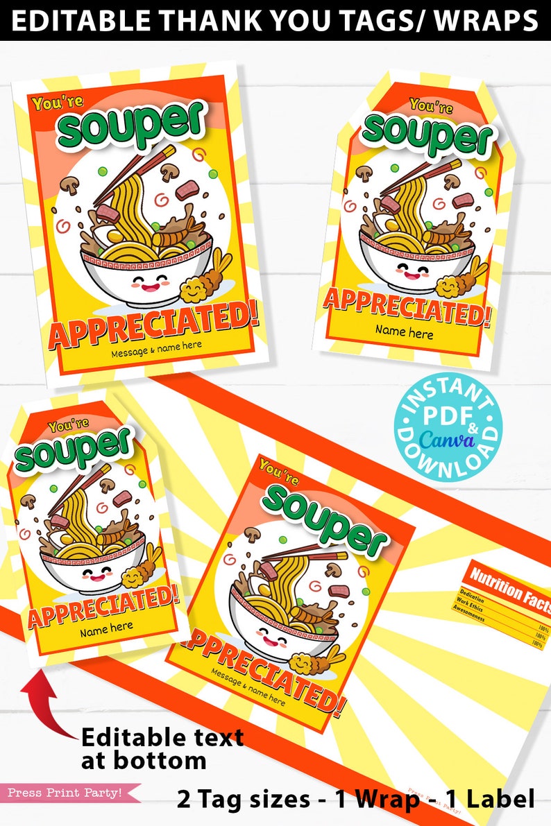Teacher Thank You Gift Tags Printable Ramen Soup Teacher - Etsy