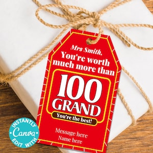 100 Grand Thank You Gift Tags Printable Teacher Appreciation - Etsy