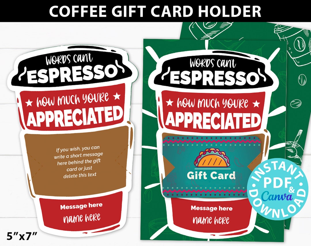 Teacher Appreciation Gift Coffee Card Holder, Teacher Thank You Card ...