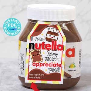 Nutella Teacher Thank You Gift Tags Printable, Teacher Appreciation ...