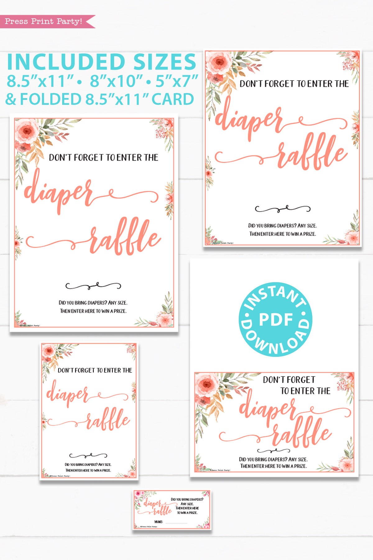 Diaper Raffle Tickets and Sign Printable Baby Shower Game | Etsy