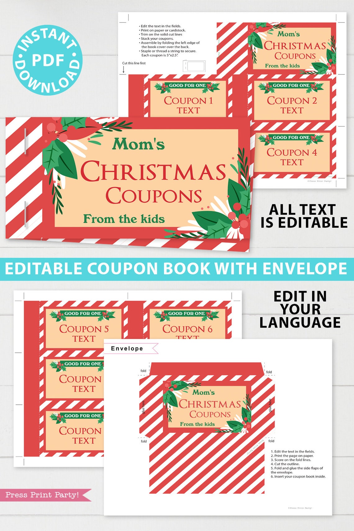 Christmas Coupon Book Printable Template Gift Idea Editable - Etsy