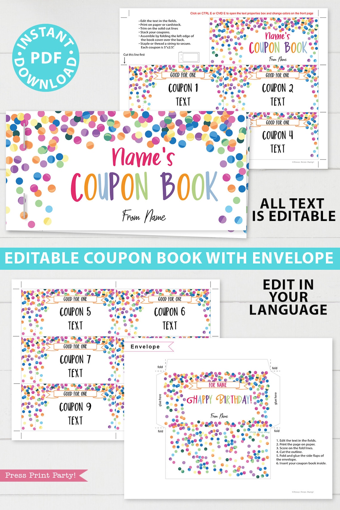 Printable Coupon Book Template DIY Birthday Coupons Book - Etsy