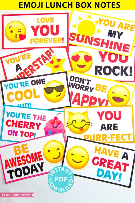 Emoji Lunch Box Notes for kids Printable, Back to School, Kintergarten ...