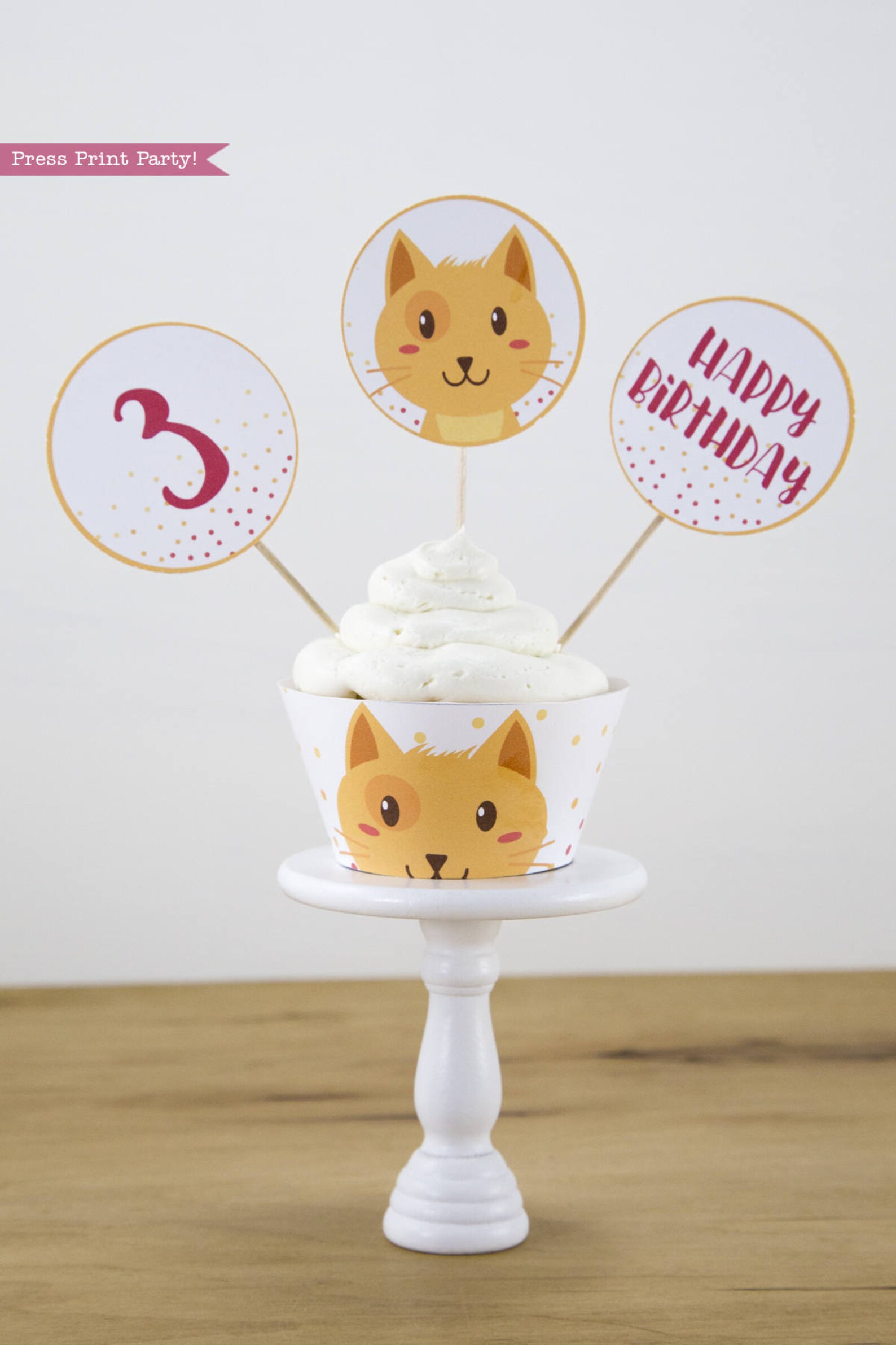 Boy Cat Party Cupcake Toppers and Wrapper Printable Cat - Etsy