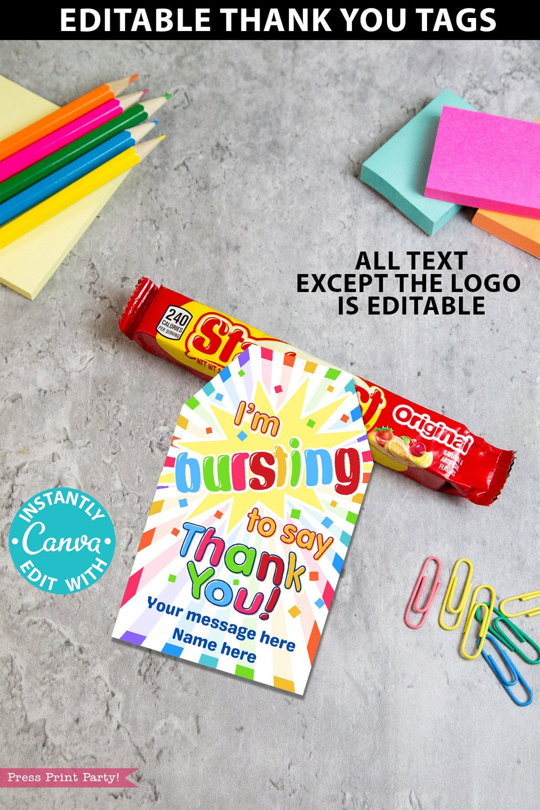 Starburst Bursting to Say Thank You Gift Tags Printable Teacher ...